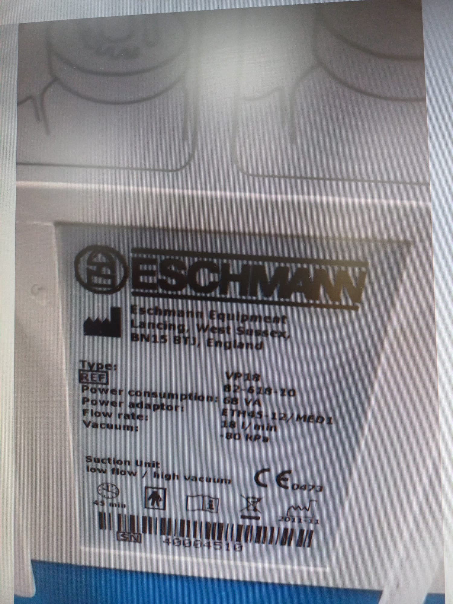 Eschmann VP18 Suction Unit with Cup and Power Supply (Powers Up ...
